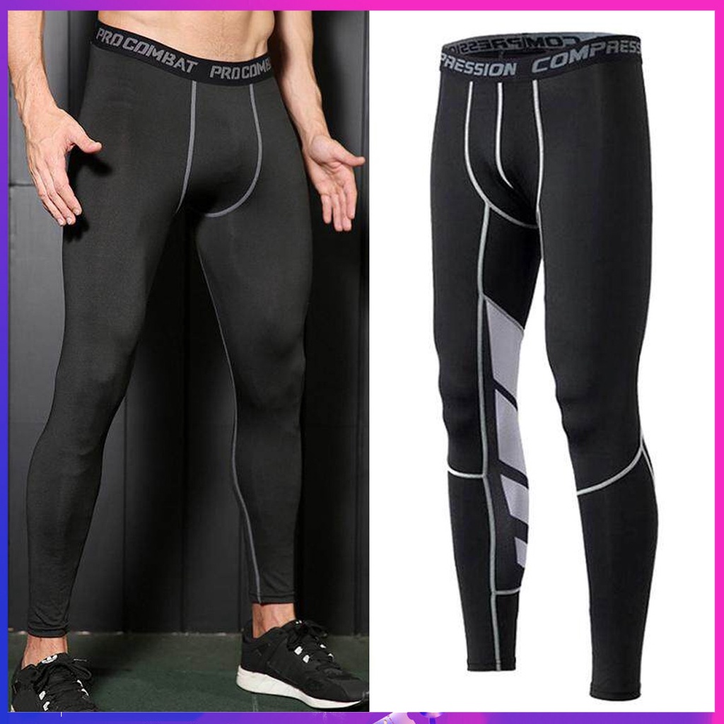 Men Cropped Compression Pants Basketball Football Tights Running ...