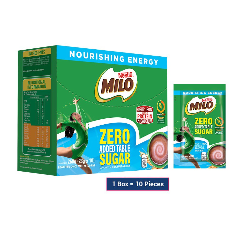 Milo Zero Added Table Sugar Powdered Choco Malt Milk Drink 26g - Pack ...