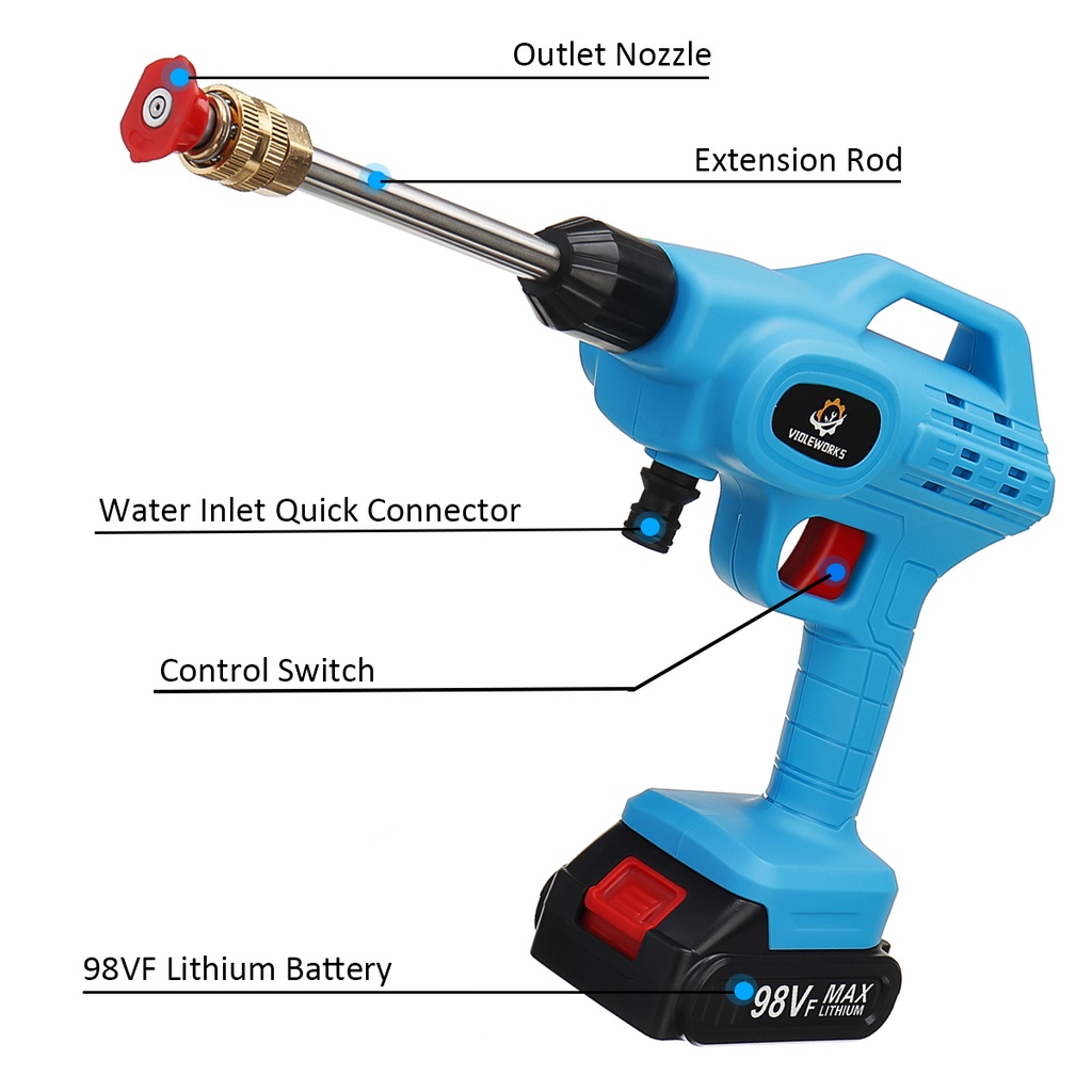 Portable Cordless Water Jet High Pressure Car Wash Guns 85Bar Electric Car Washer Wash Water ...