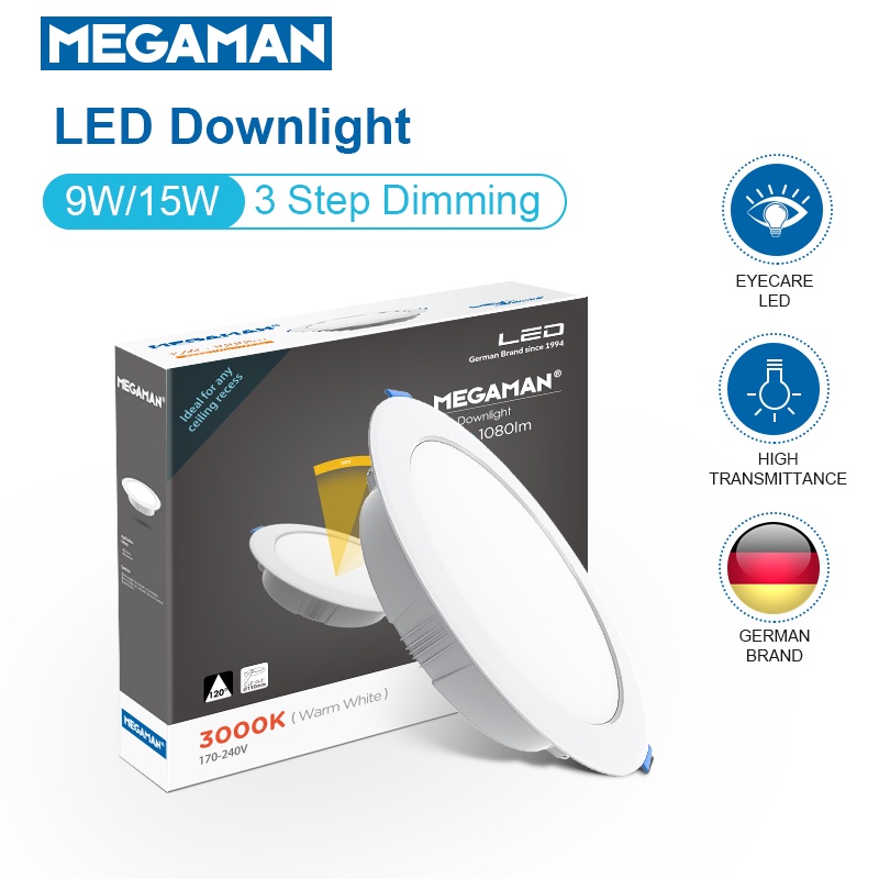 Megaman LED Downlight Light Ceiling Light 9W 4'' 6'' ROUND 3 STEP ...