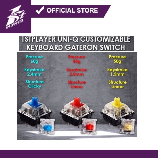 1STPLAYER GATERON BLUE TACTILE / YELLOW LINEAR MECHANICAL SWITCH (90 ...