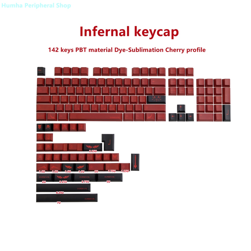 Infernal keycap 142 keys PBT material Dye-Sublimation Cherry profile Mechanical Keyboard keycap ...