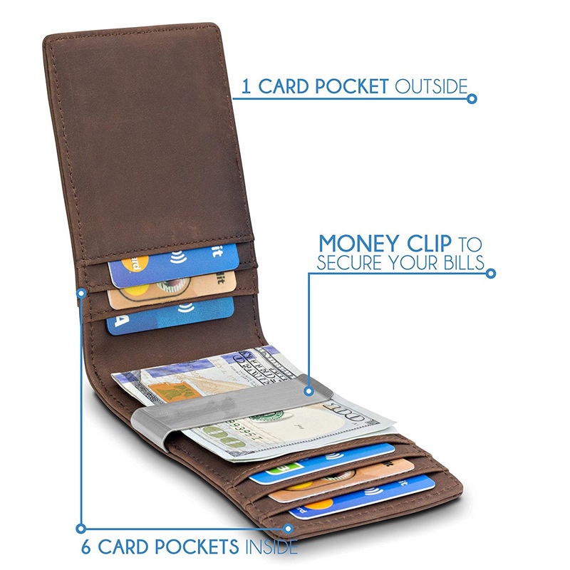 Slim Minimalist Cash Clips Money Clip RFID Blocking Card Cover Leather ...