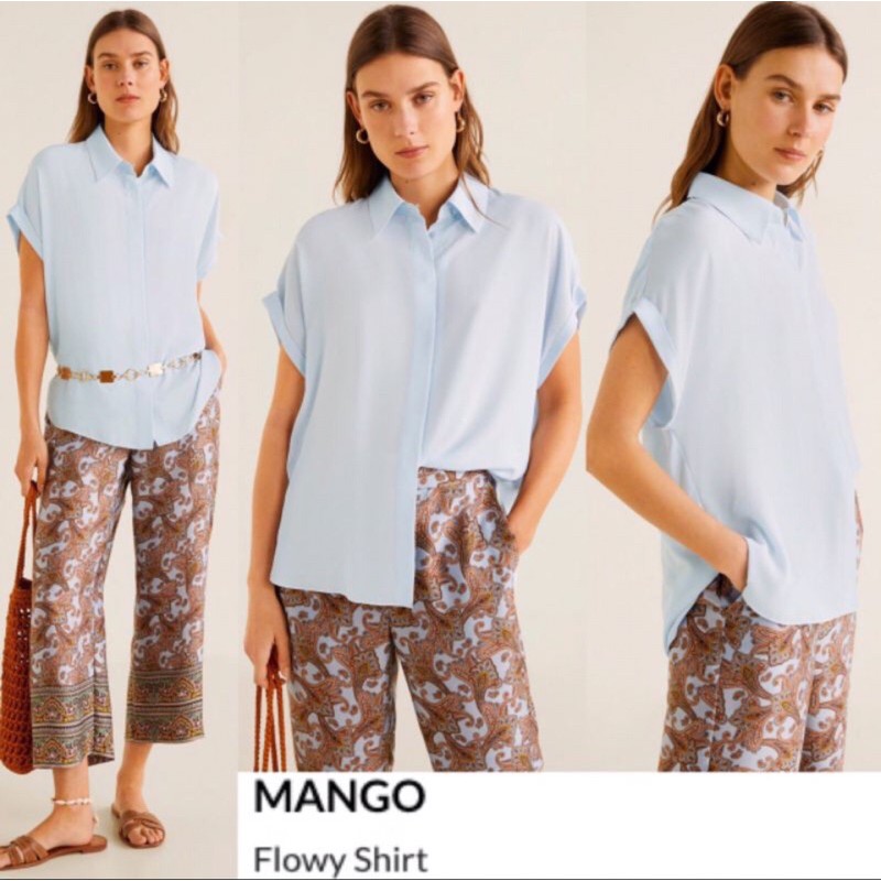 Mango blue flowy blouse | Shopee Philippines