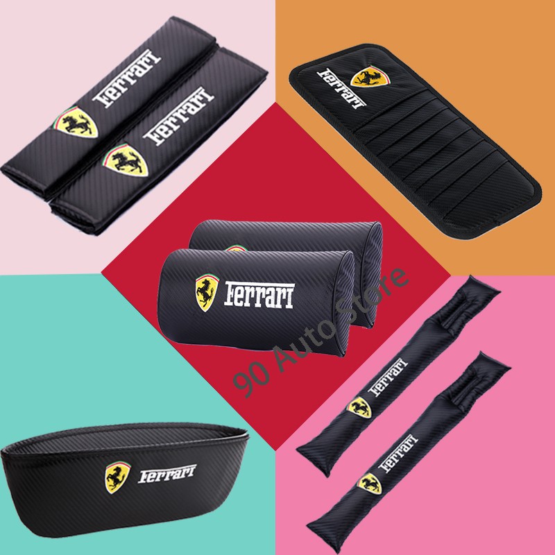 Ferrari Logo Carbon Fiber Car Seat Neck Headrest Auto Neck Pillow Head ...