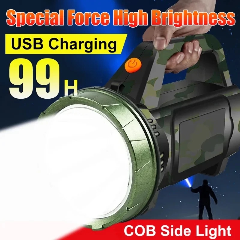 LEDSearchlight Spotlight Big Beam LongRange Flashlight USB Rechargeable ...