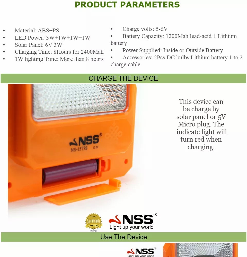 NSS Solar Lighting System Portable Emergency light Outdoor Solar light ...