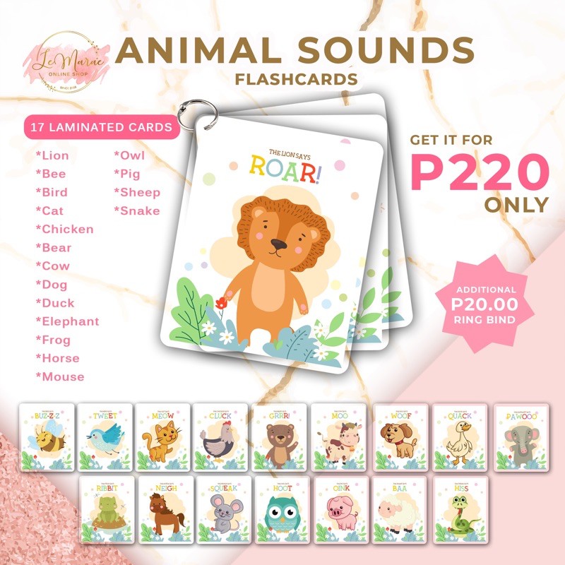 ANIMAL SOUNDS Laminated Educational Flashcards Toddlers Cards Flash ...