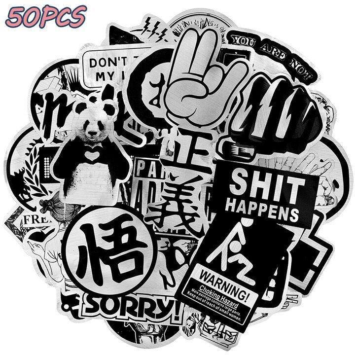 Black and White Stickers Pack Graffiti Cartoon Waterproof Sticker for ...