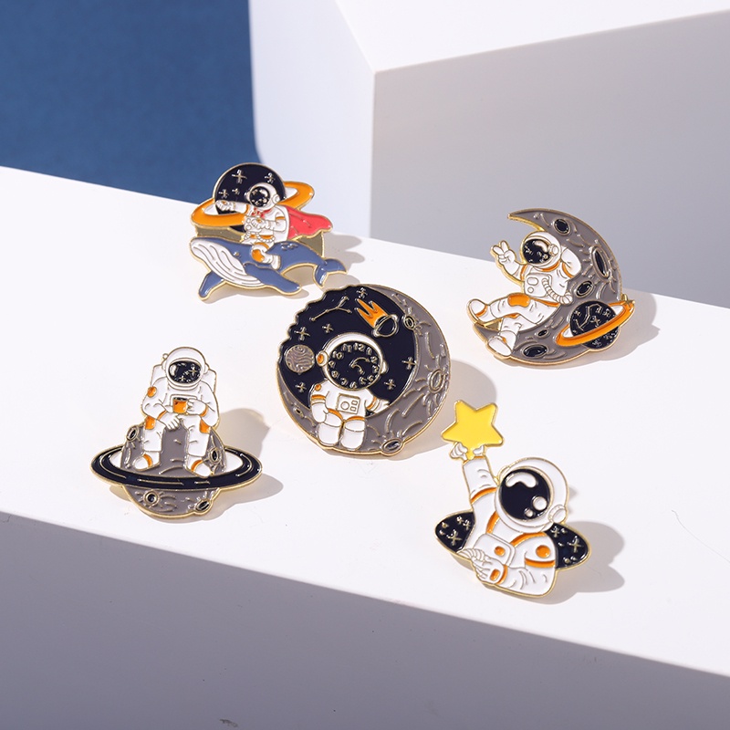 Universe Rocket Whale Star Moon Galaxy Enamel Pins Astronaut Planet ...