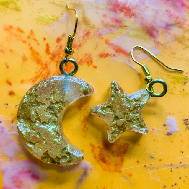 [B GRADE HANDMADE] Moon & Star Gold Dangling Earrings | Shopee Philippines