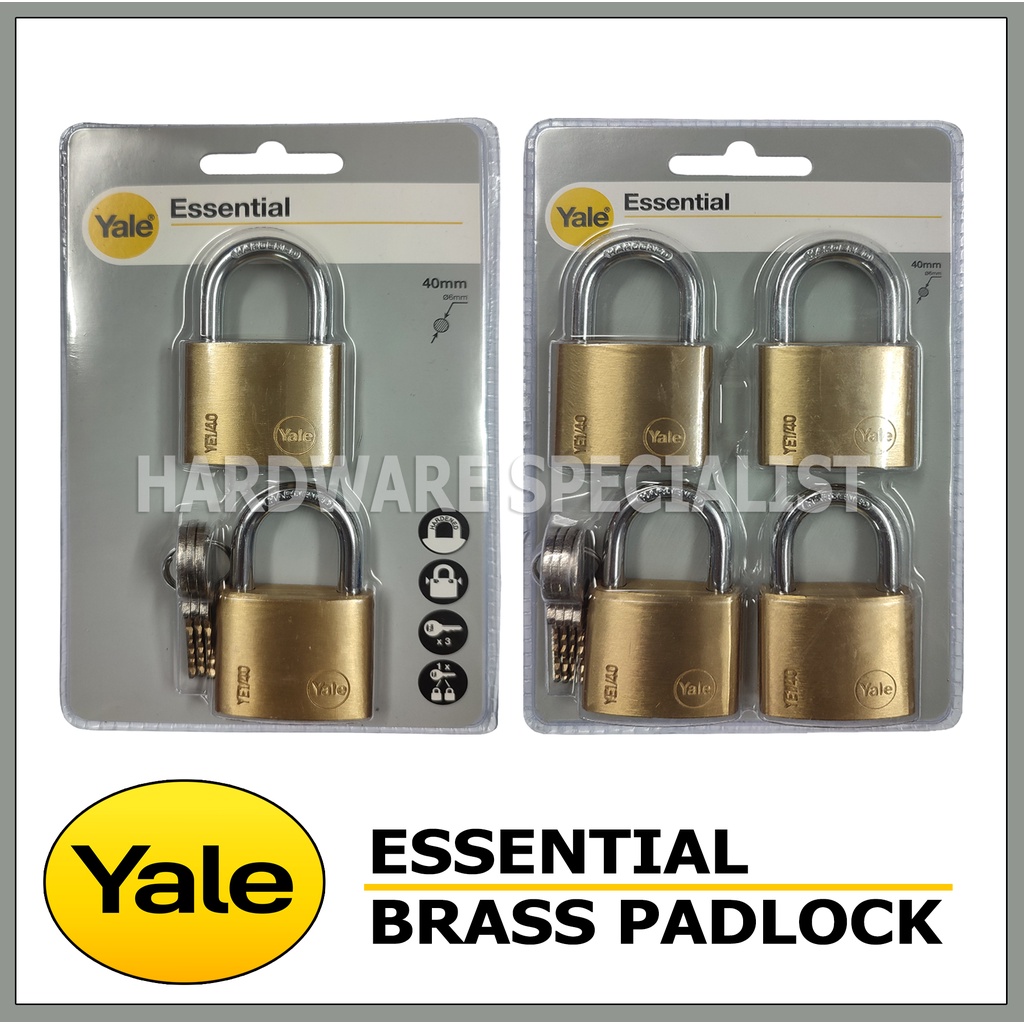 Yale Essential Brass Padlock with Key Set 40mm Original Authentic ...