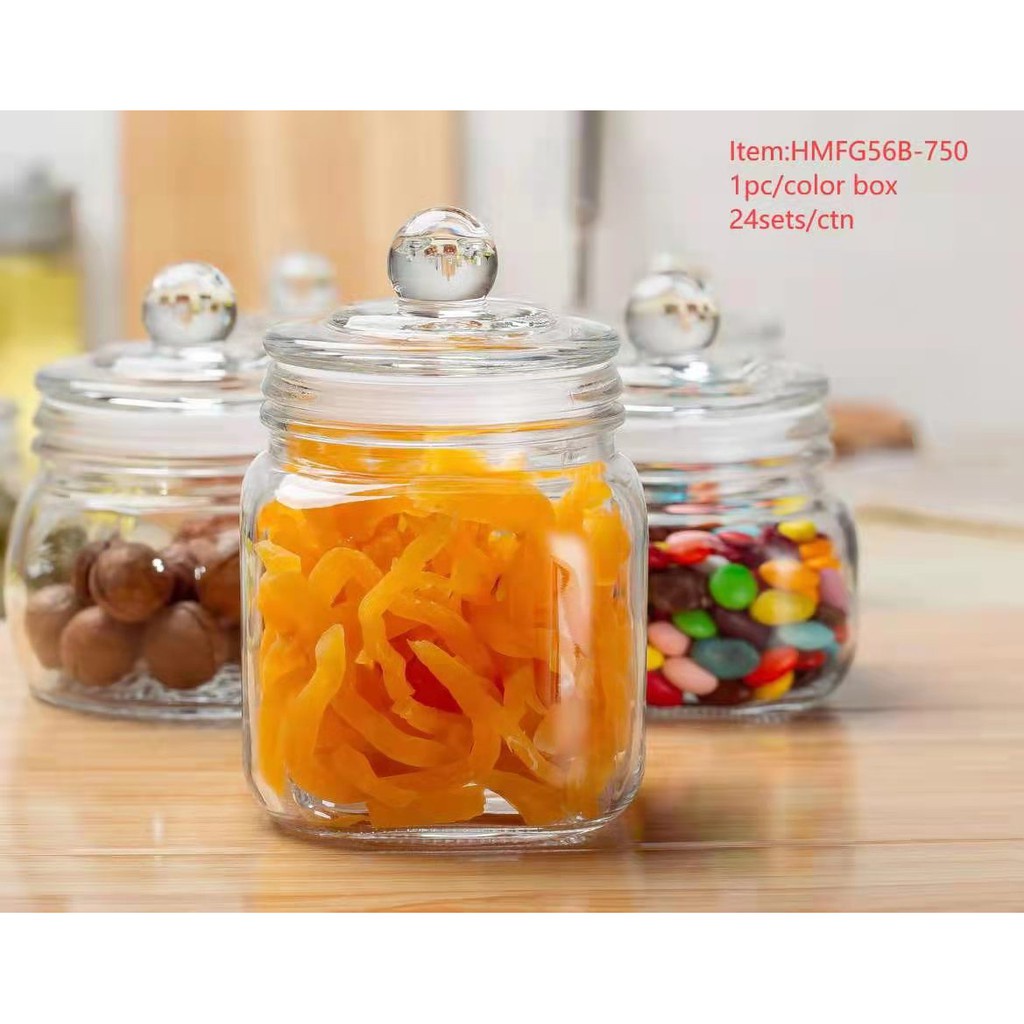 DELISOGA Glass Jar Kitchen Food Storage For Pantry Jar With Lid 500ml ...