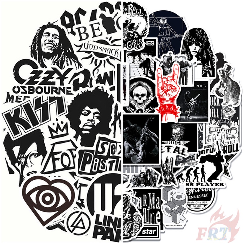 100Pcs/Set Punk HipHop Rock Band . Classical Black & White Color Series ...