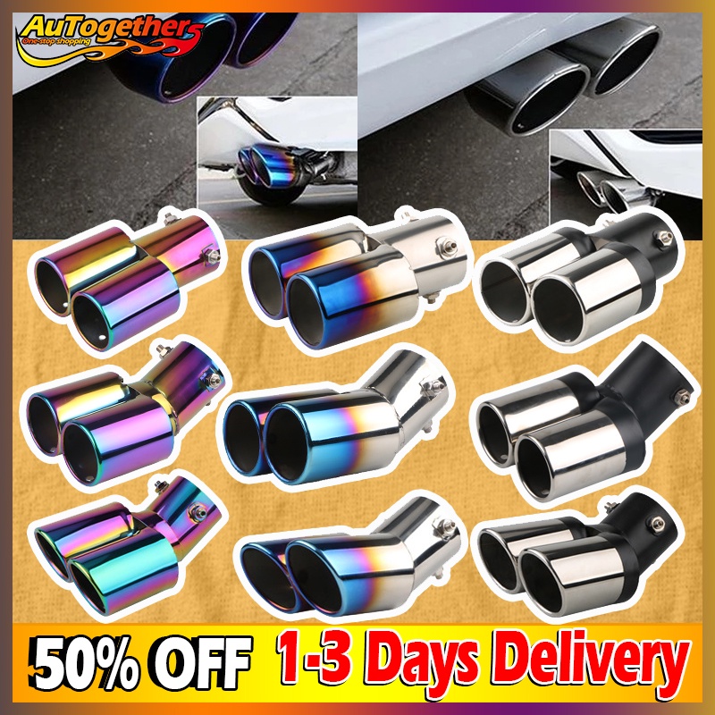 Dual Outlet Car Exhaust Tip Stainless Steel Slant Rolled Edge Auto ...