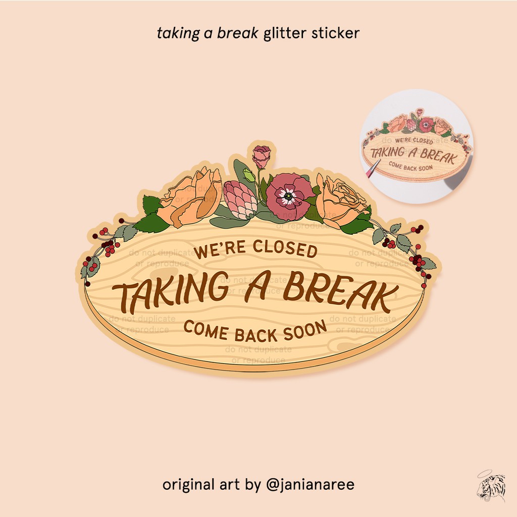 Taking a Break Door Sign Glitter Sticker (Tags: aesthetic deco sticker ...