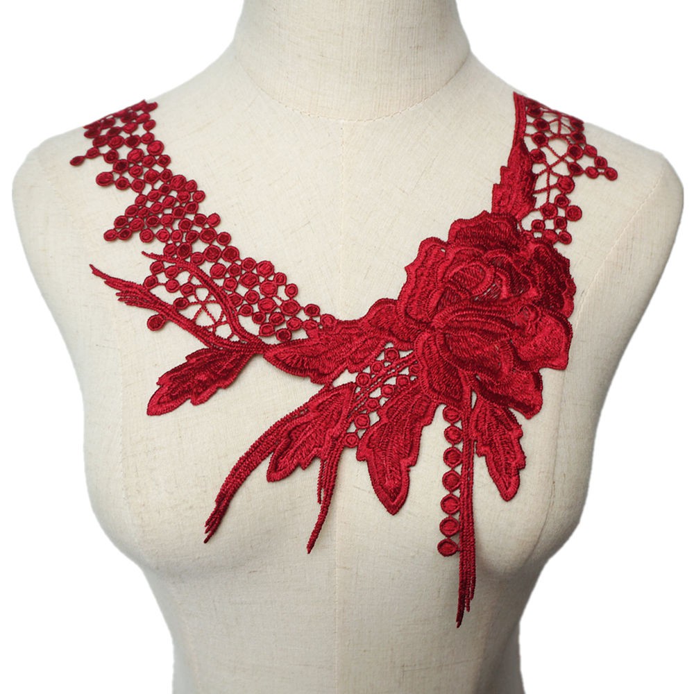 Red Embroidery Rose Flower Neckline Collar Sew On Patch Badges Bag Hat ...