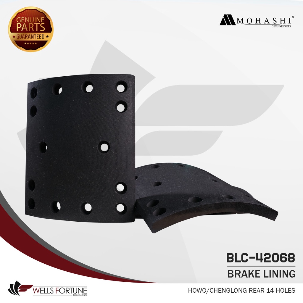 HOWO / CHENGLONG REAR 14 HOLES WG9231342068 R/8 MOHASHI BRAKE LINING ...