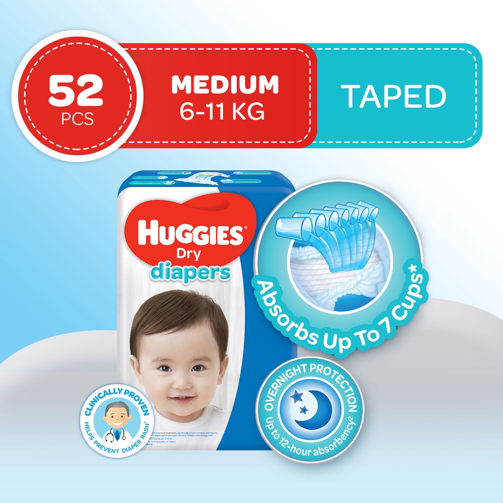 Huggies Dry Diapers Medium - 52 pcs | Shopee Philippines