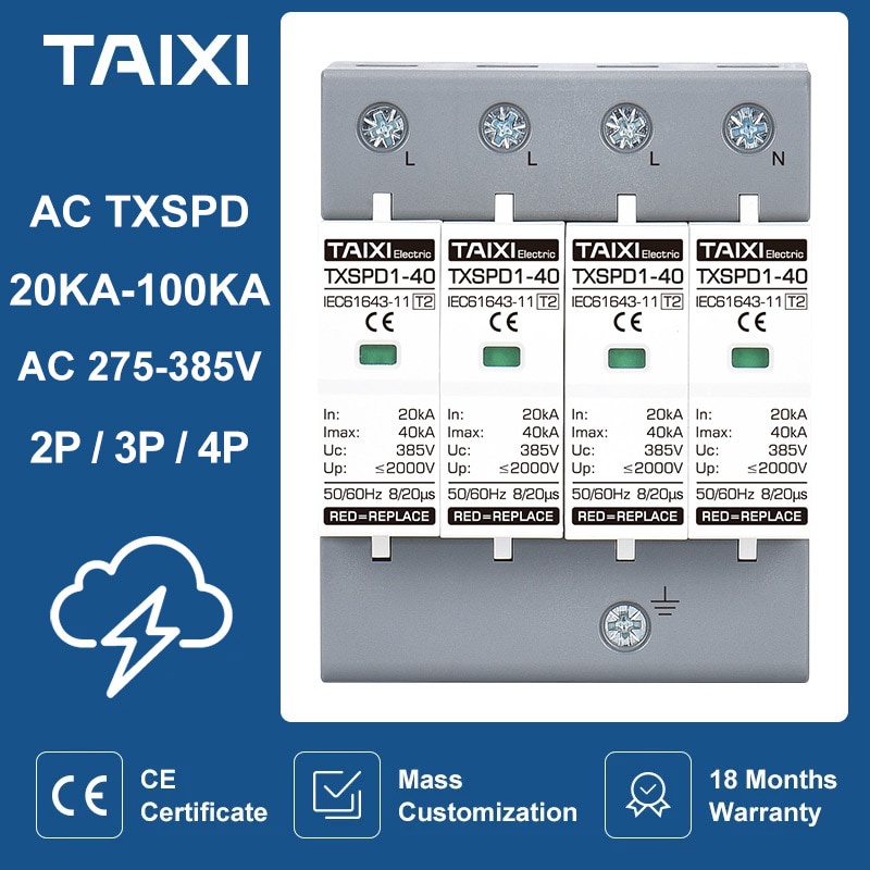 AC 275V/385V SPD Surge Protector Lightning Protection 20KA 40KA 60KA ...