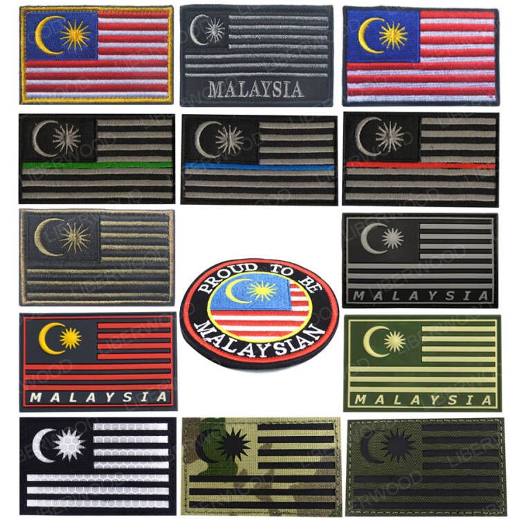 Malaysian Flag Embroidered Patches Skull Tactical Army Military Morale Patch Emblem Malaysia ...