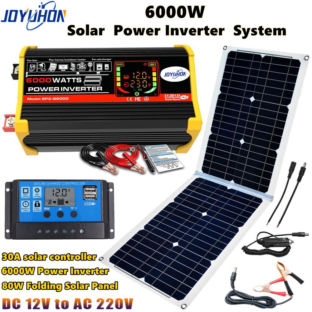JOYUHON 6000W Solar System Set DC 12V to AC 220V Power Inverter+80W ...