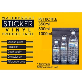 PET BOTTLE WATERPROOF STICKER CLEAR/WHITE VINYL (350ml,500ml,1000ml ...
