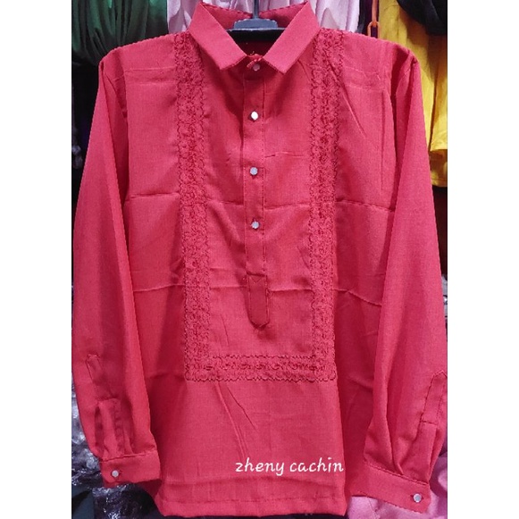 Polo Barong Long Sleeve (RED) | Shopee Philippines