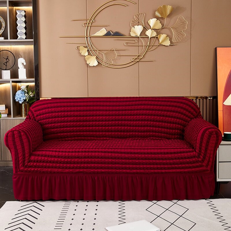 Stretch thick colorblock seersucker sofa cover with skirt 1/2/3/4 seat ...