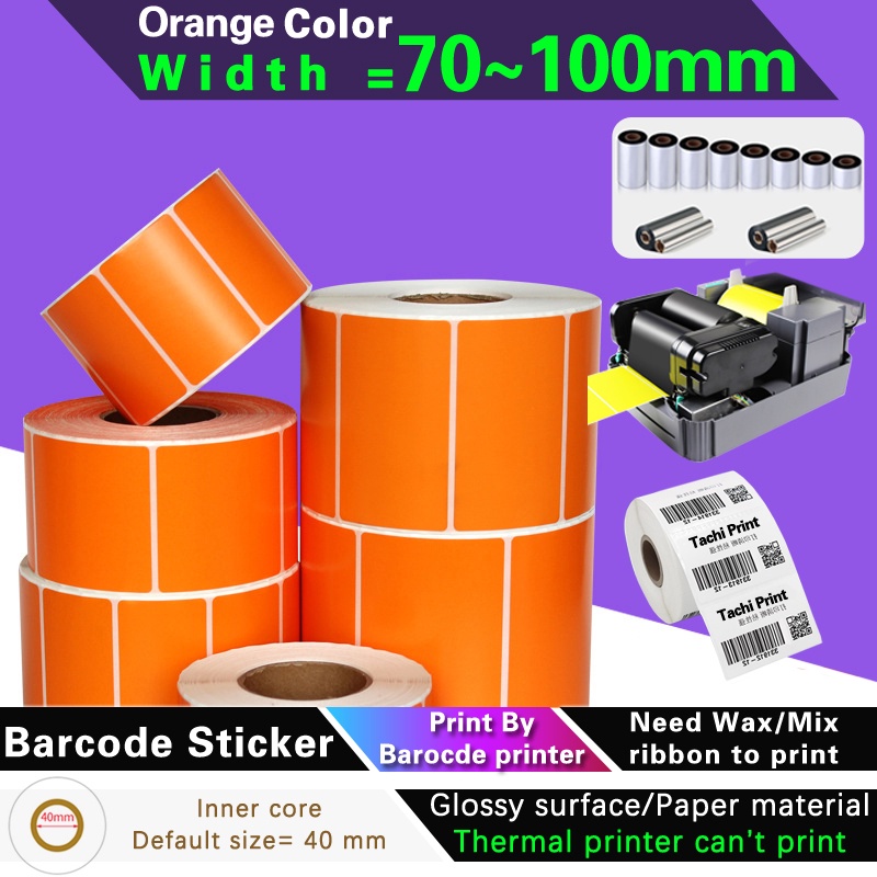 orange barcode sticker 70 80 90 100mm width printer paper thermal paper ...