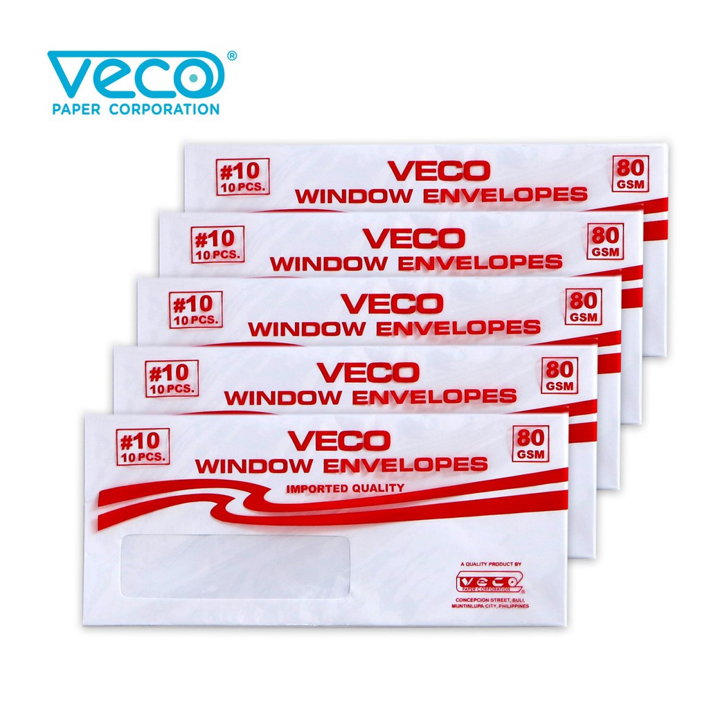 Veco Window Envelope 80gsm #10 (5sets x 10pcs=50pcs) | Shopee Philippines