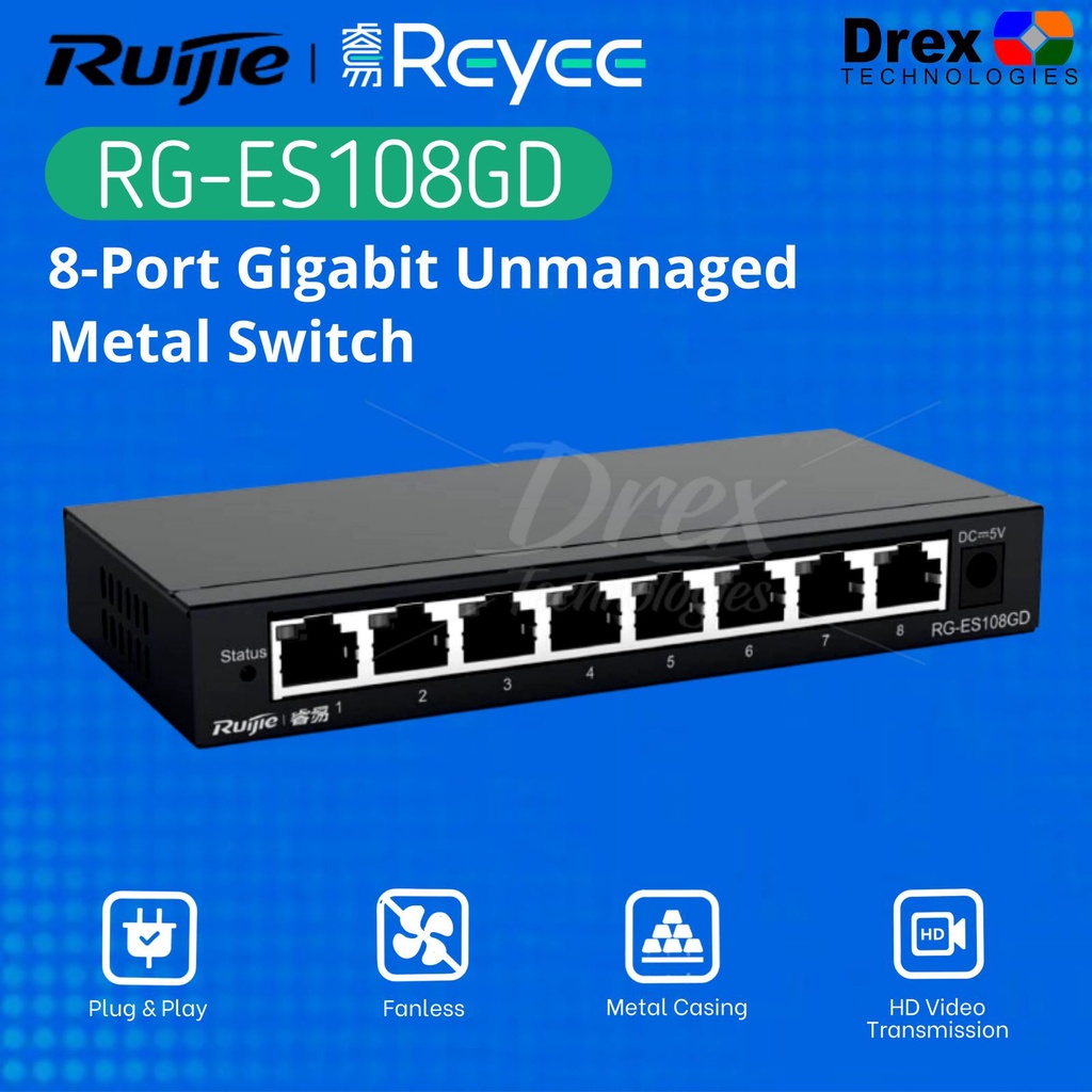 Ruijie RG-ES108GD 8-Port Gigabit Unmanaged Metal Switch | Shopee ...