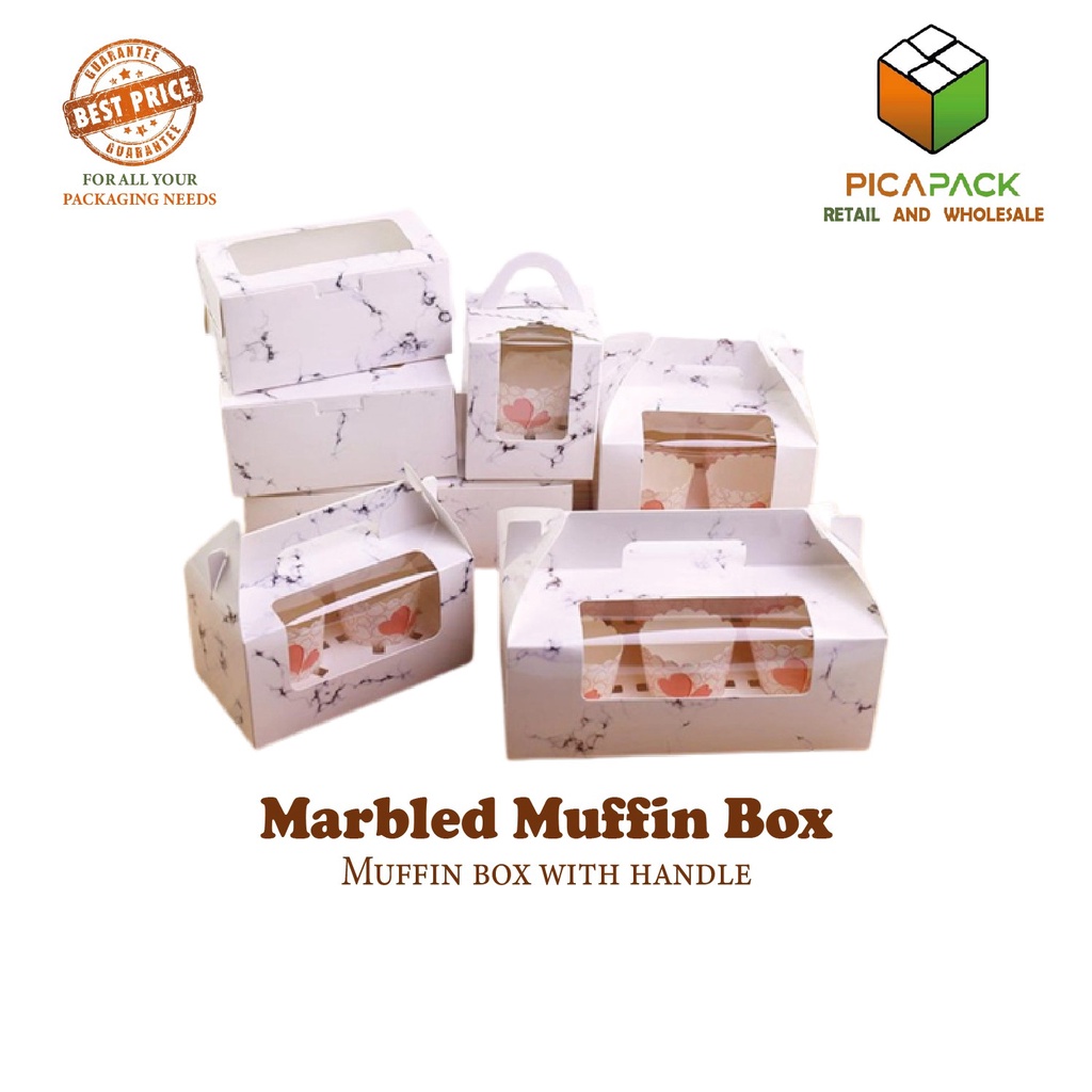 [1pc] Marbled Cupcake Box with Handle / Muffin Box Pastry mini donut ...
