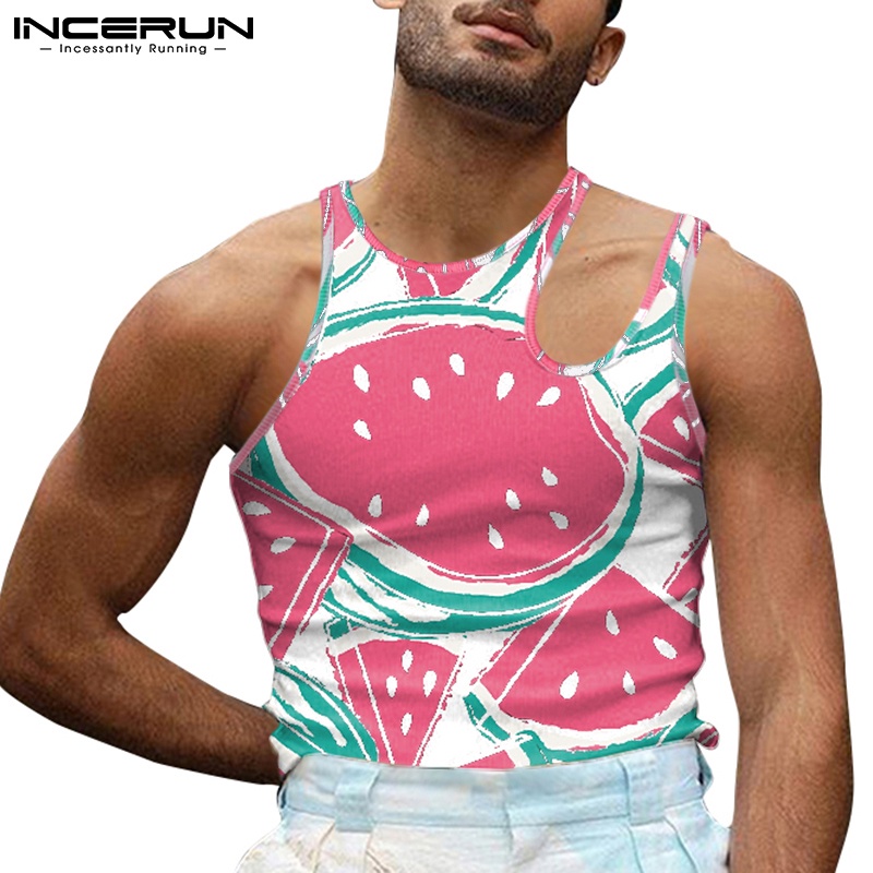 INCERUN Men's Summer Fashion Watermelon Printed Slim Fit Sleeveless ...