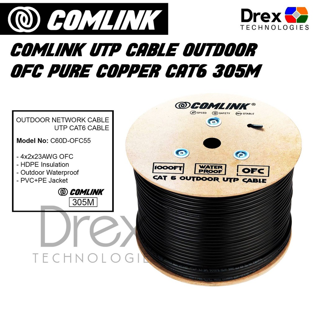305M Comlink Outdoor UTP Water Proof Ethernet Cable Cat6 OFC Pure ...