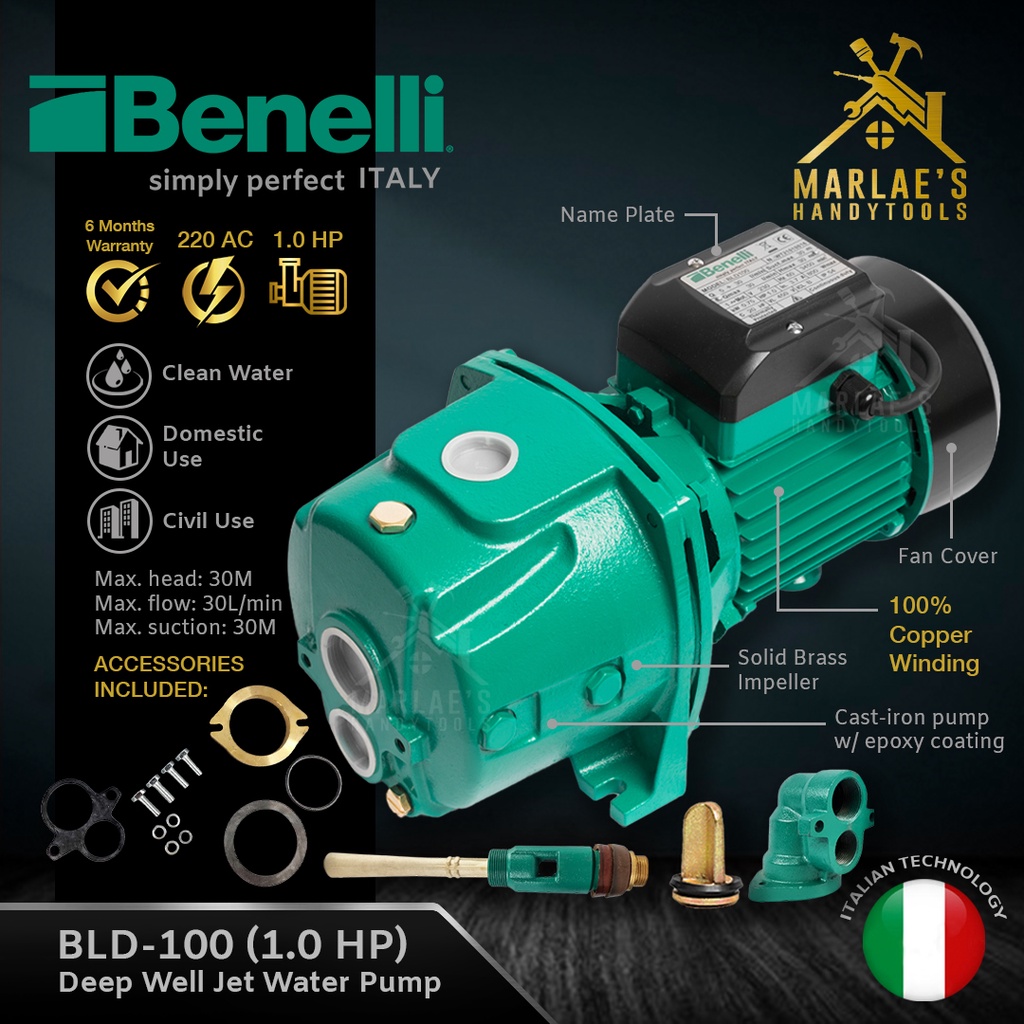 Benelli Deepwell Jet Water Pump 1.0HP with Ejector and Adapter BLD 100 ...