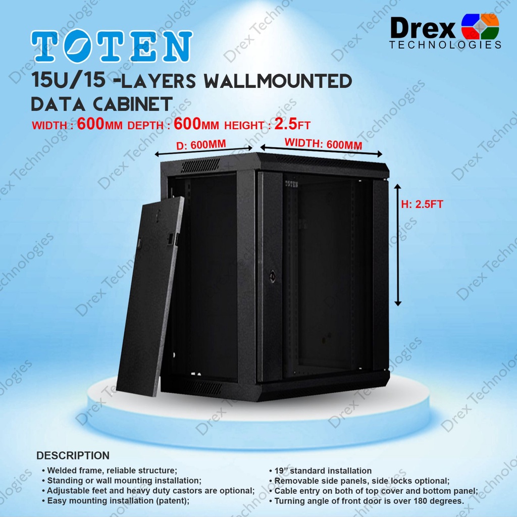 Toten 15U 15-Layer Wallmounted data Cabinet/ Server rack W=600/D=600/H ...