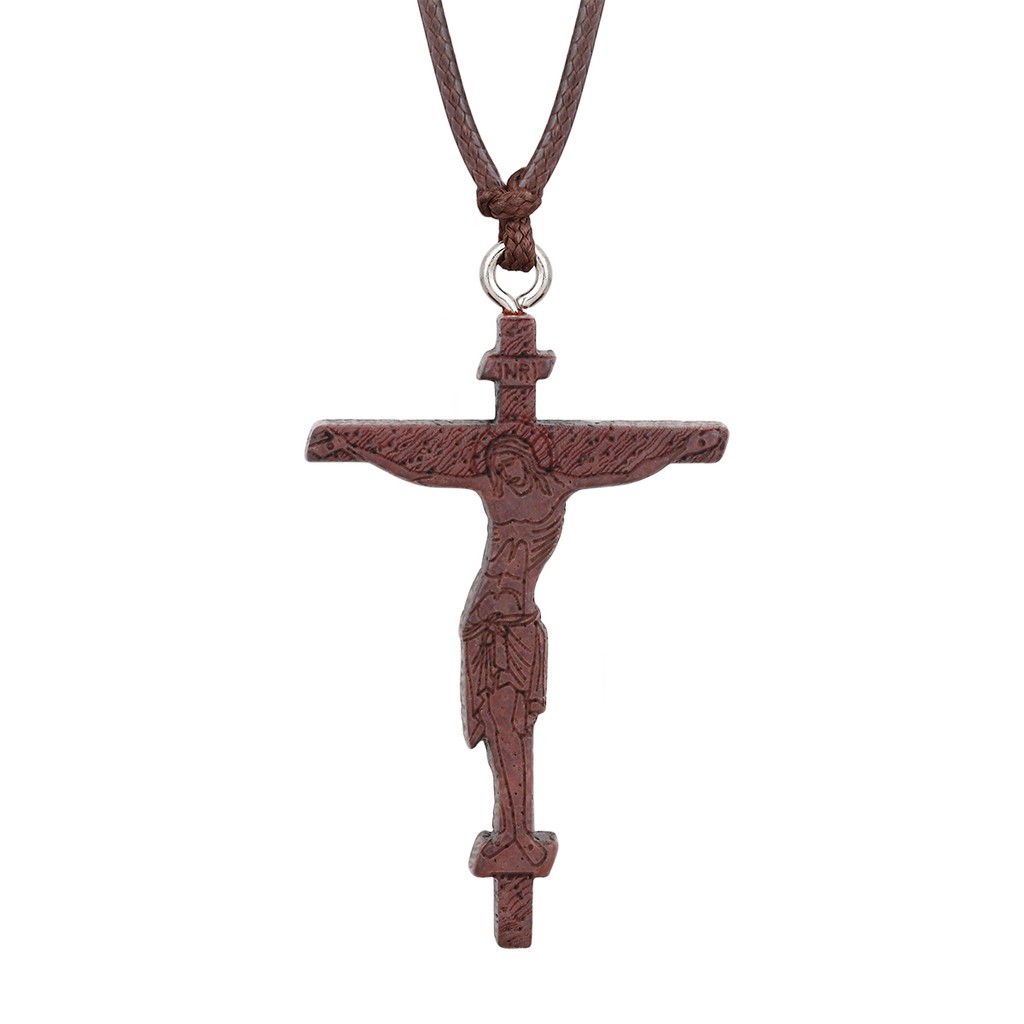 INRI Orthodox Crucifix Jesus Red Wood Cross Pendant Necklace | Shopee ...