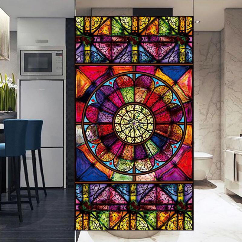 Retro stained glass stickers window light-transmitting opaque anti ...