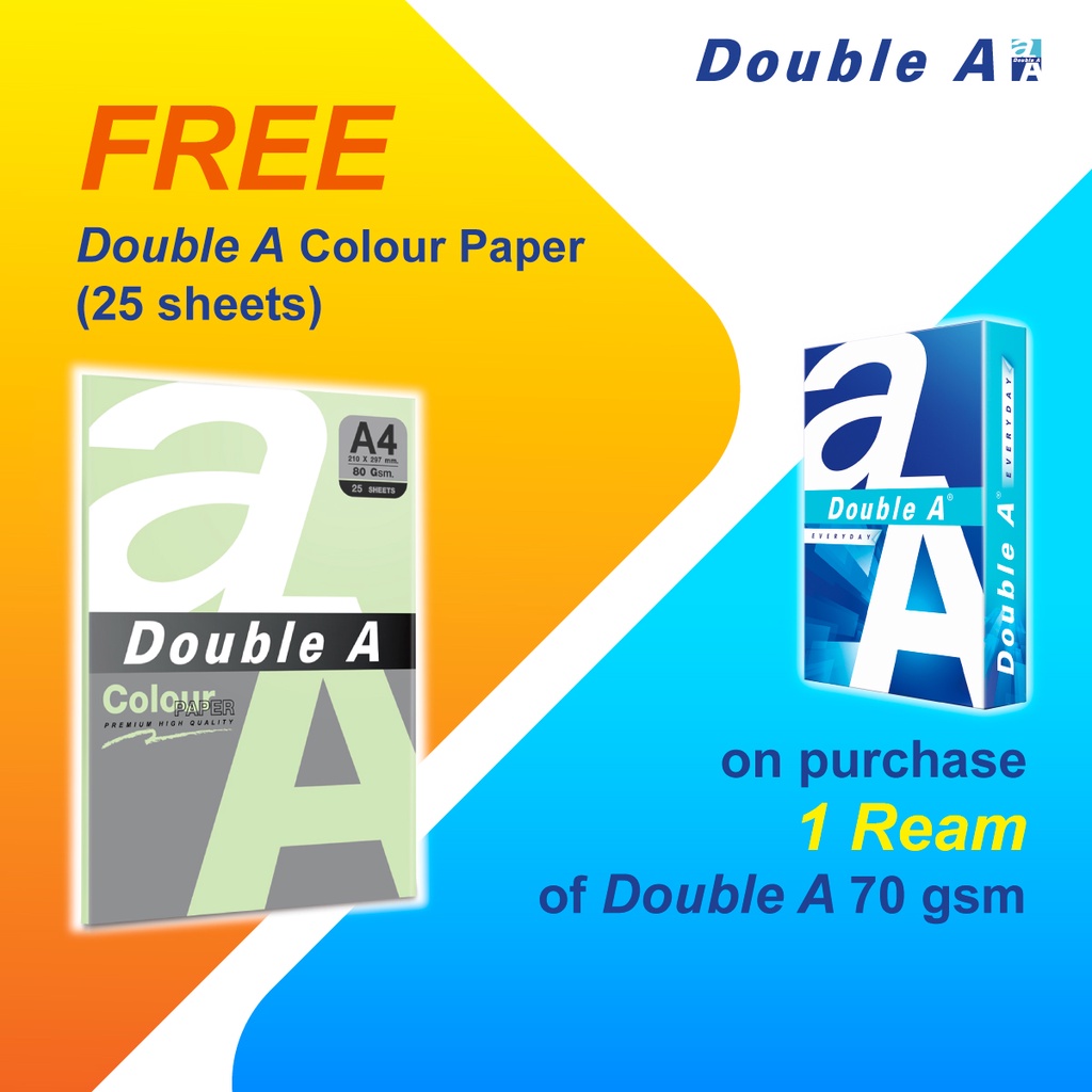 Double A Bond Paper A4 70GSM 500 Sheets W/ Free Double A Colour Paper ...