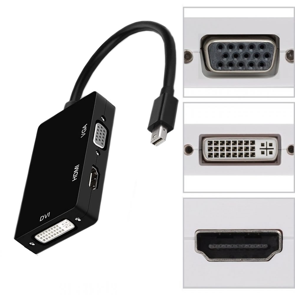 3 In 1 Mini Display Port DP Male To HDMI/ DVI/ VGA Female Adapter Cable ...