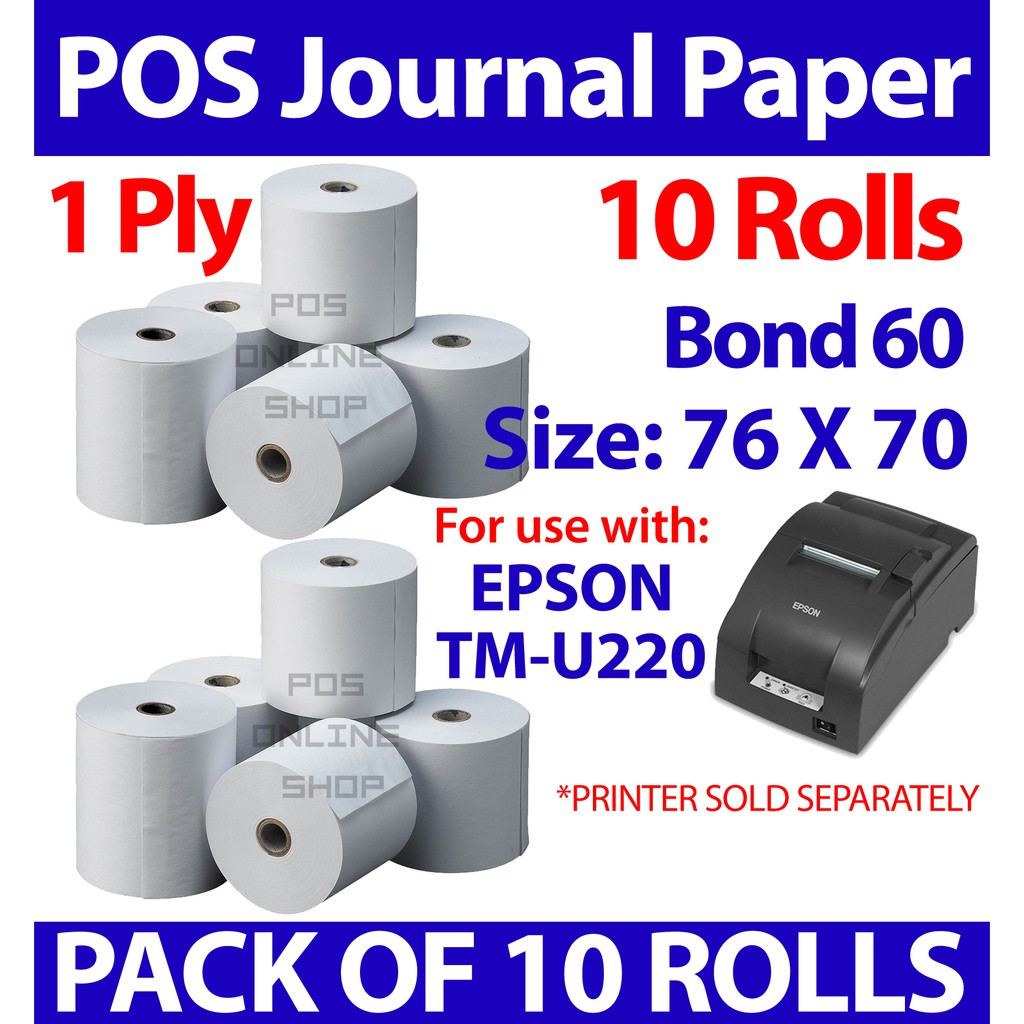 POS Journal Paper 76 by 70mm (Pack of 10) Rolls for dot matriX | Shopee ...
