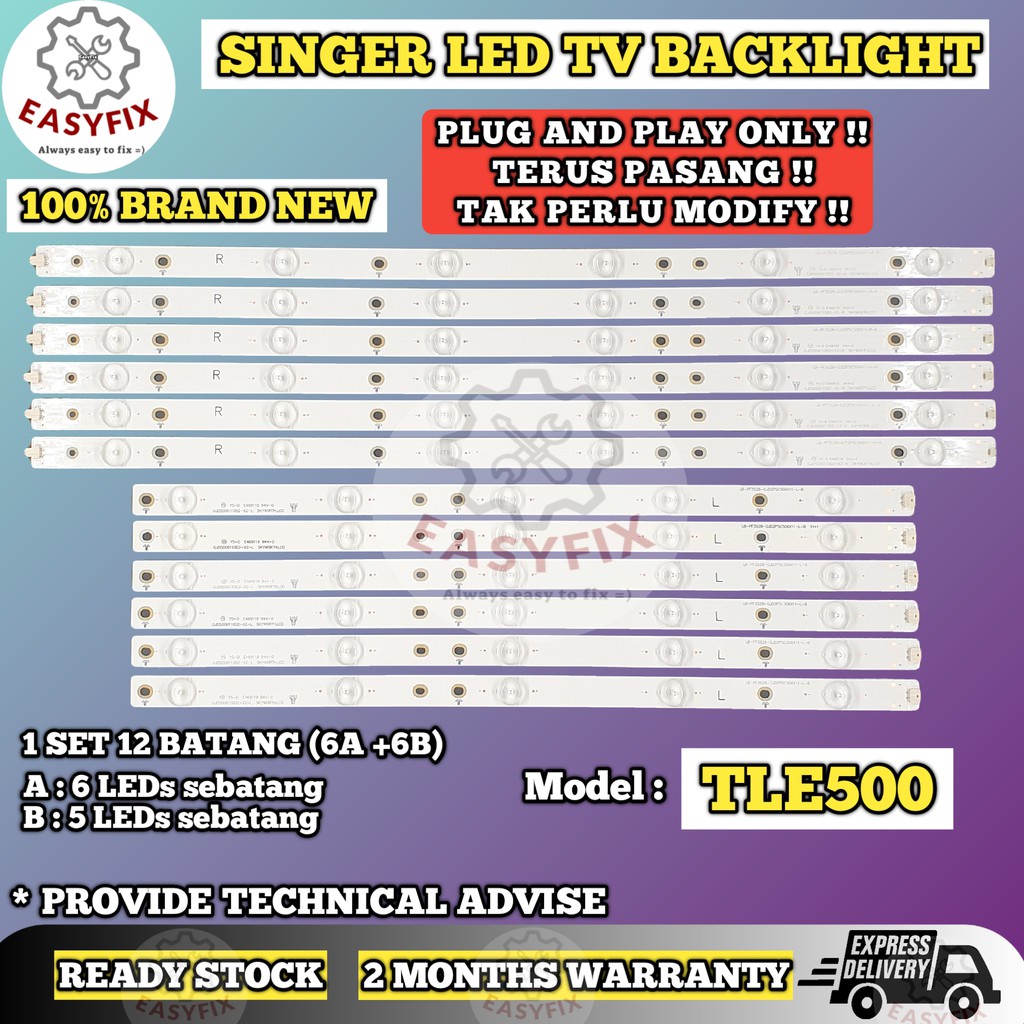 TLE500 SINGER 50 INCH LED TV BACKLIGHT ( LAMPU TV ) | Shopee Philippines