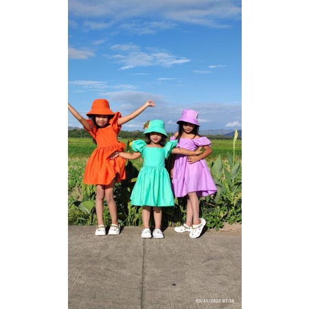M&D CANDY COLOR DRESS WITH BUCKET HAT 1-6YRS OLD | Shopee Philippines
