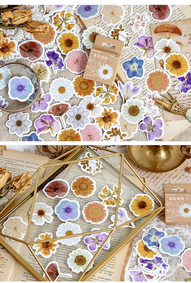 ENWEI 46Pcs Flower Poem Series Stickers Paper Deco Sticker Scrapbooking ...