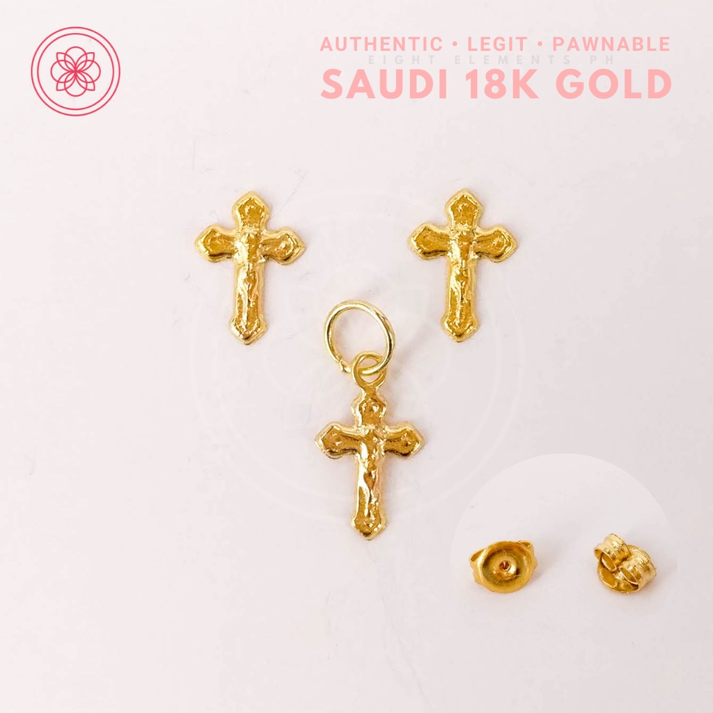 COD PAWNABLE 18k Saudi Gold Cross Pendant and Earrings Jewelry Set ...