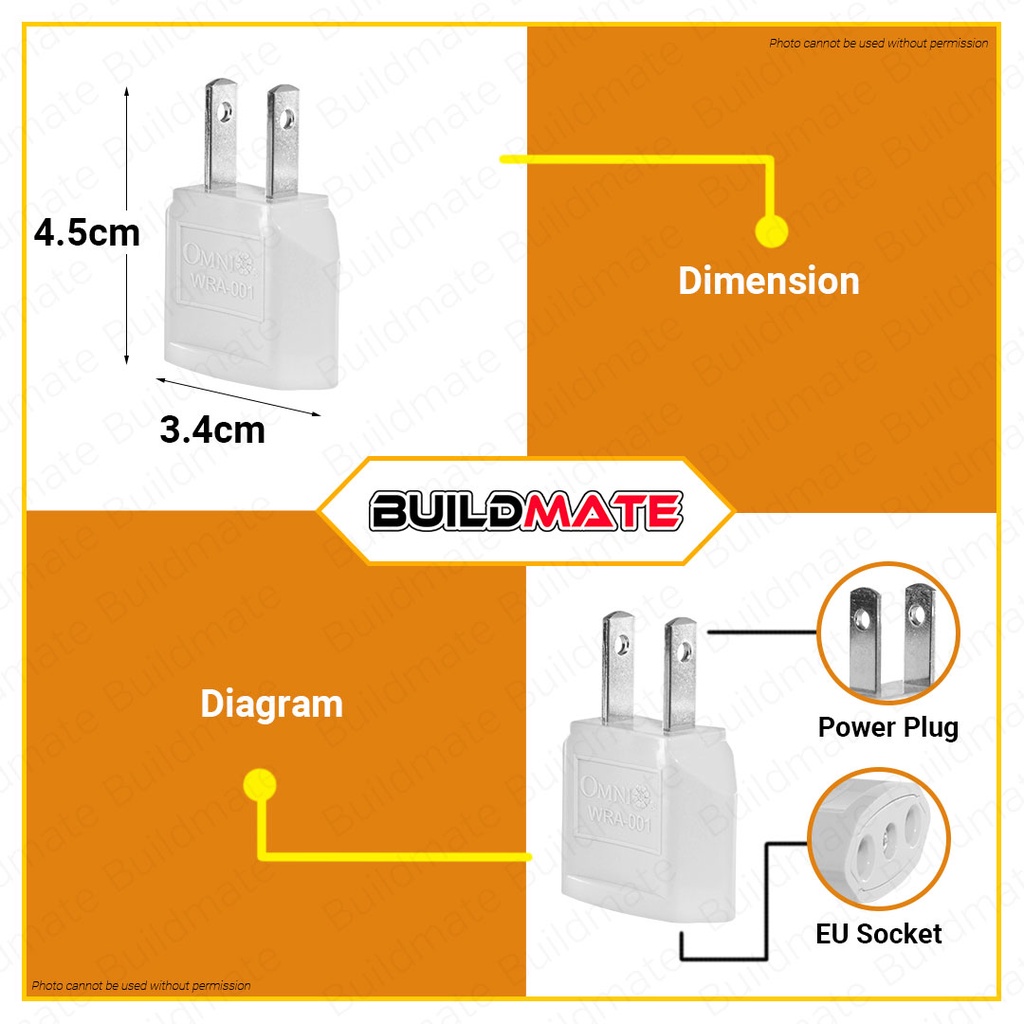 Buildmate x OMNI Round To Flat Regular Adapter 6A 250V for Appliances ...