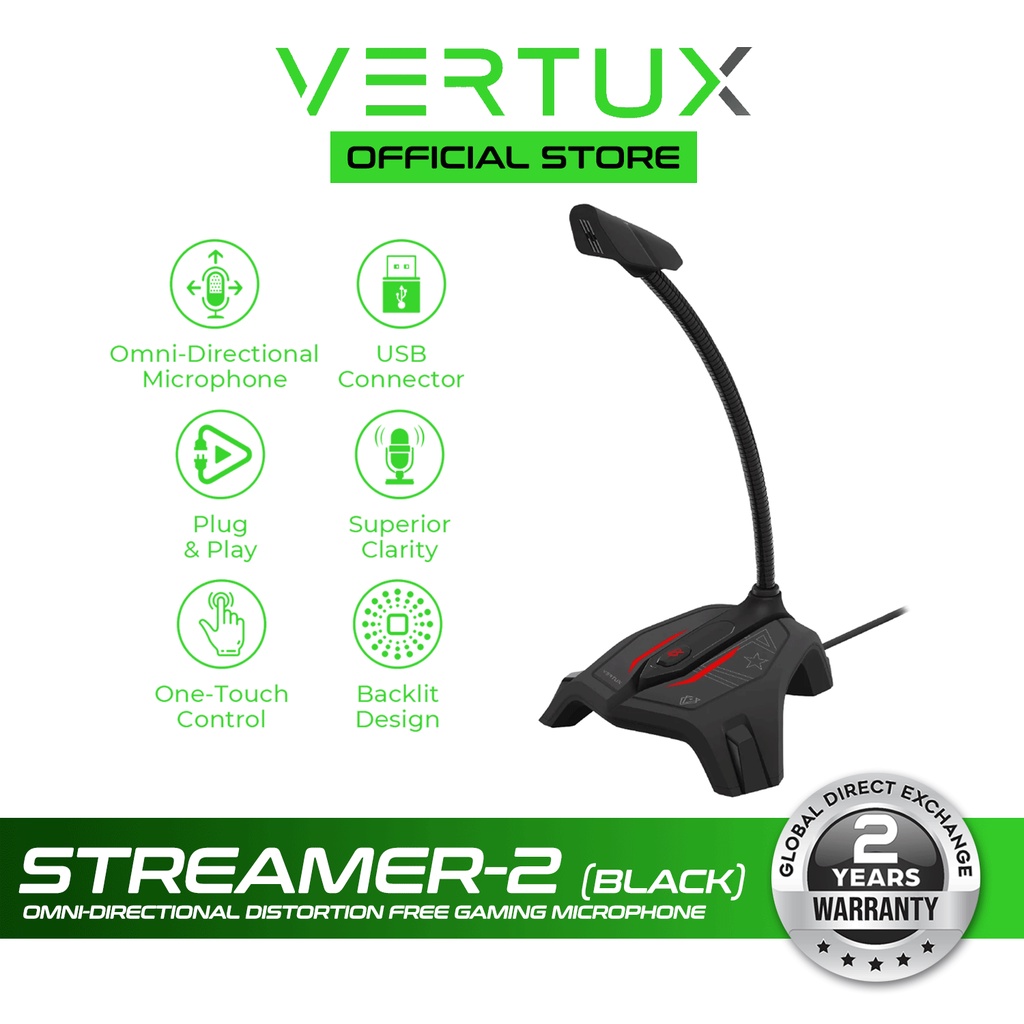 Vertux Streamer-2 Omni-Directional Distortion Free Gaming Microphone ...