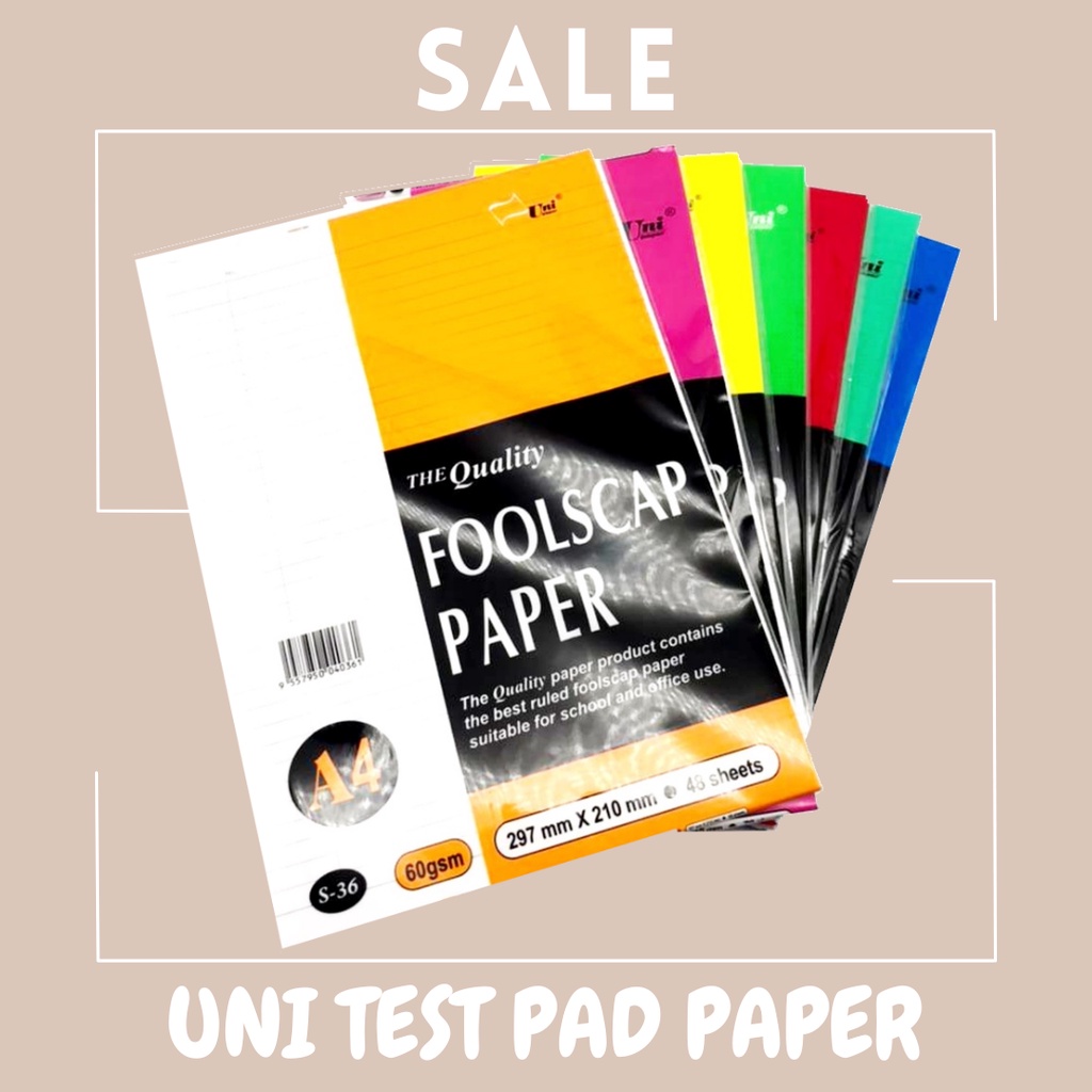 UNI PAPER TEST PAD FOOLSCAP A4 SIZE N/L [S36/ S37/ S38/ S39] 60GSM ...