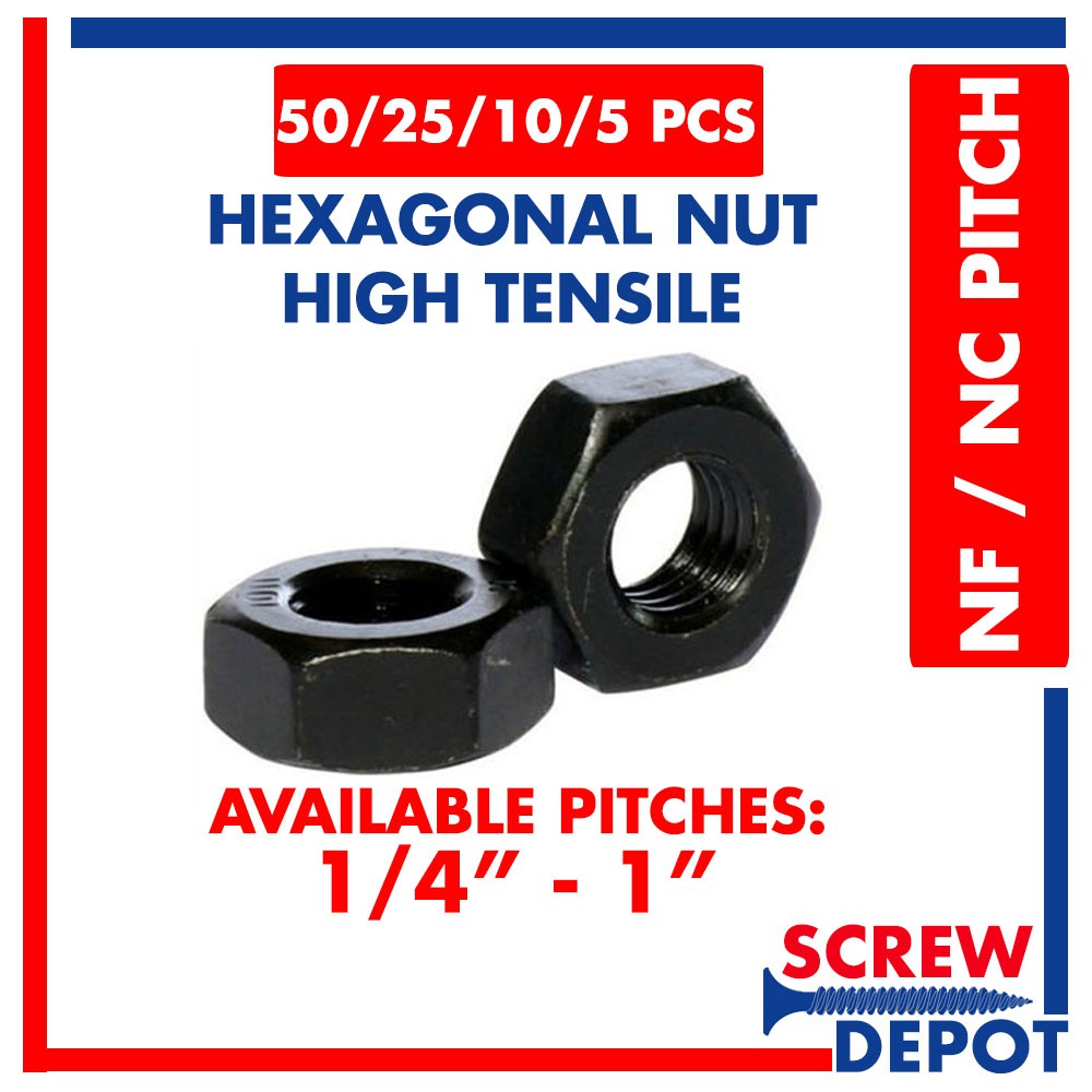 50/25/10/5 PCS High Tensile Hex Nut Hexagonal HT Black Graded Nut Screw ...